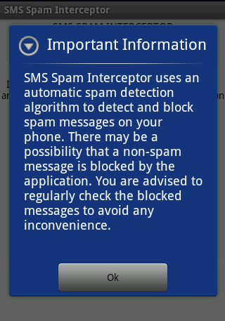 Aplicación SMS Spam Interceptor en Amazon Appstore