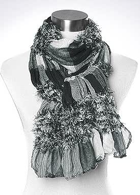 Open Weave Scarf with Faux Fur (Black) at Amazon Women’s Clothing store ...