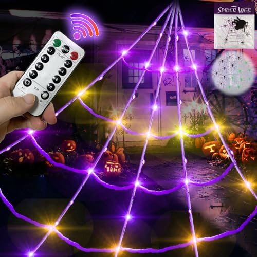 20 * 17FT Halloween Spider Web 150 Led Purple&Orange Lights Light Up ...
