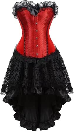 Amazon.com: Corset Dress Bustiers Basques and Skirt Set lace Burlesque ...