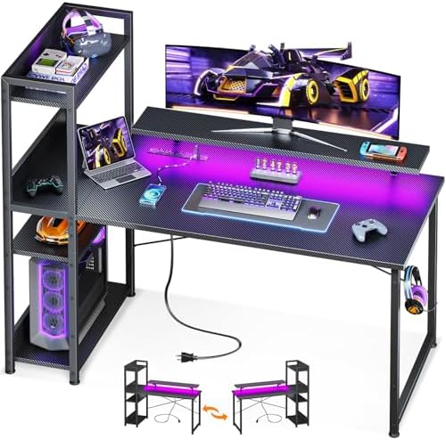 Amazon.com: ODK 48 inch Gaming Desk with LED Lights & Power Outlets ...