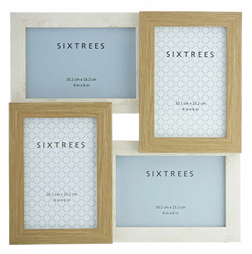 Sixtrees WD207-4C Star White/Oak Multi Aperture Photo Frame for Four 6× ...