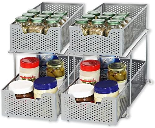 SimpleHouseware 2 Tier Cabinet Wire Basket Drawer Organizer, Brown ...