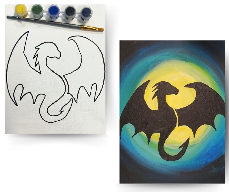 Amazon.com: Paint Your Own Pre-Drawn Canvas Kit for Kids, Dragon Theme ...