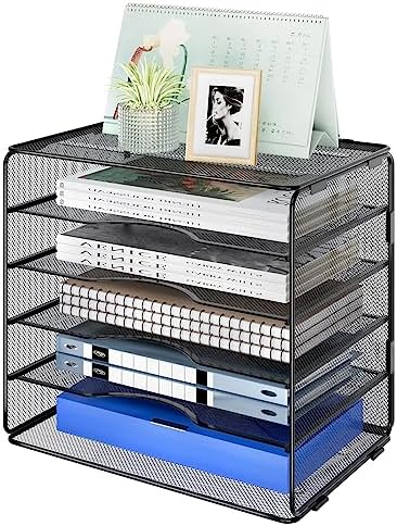 TQVAI Desk Organiser 5-Slot Letter Tray Organiser A4 Paper Trays ...