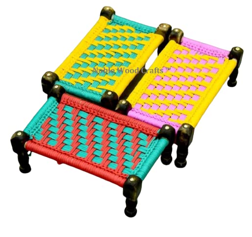 Buy NOBLE WOOD CRAFTS® Wooden and Jute Miniature Charpai Cot Set of 3 ...