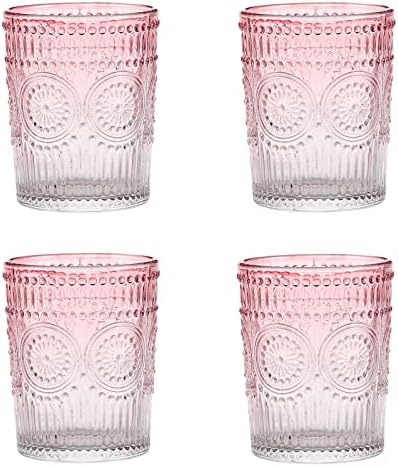 Amazon.com | 6 Pack Pink Vintage Glassware Set, 10oz Romantic Drinking ...