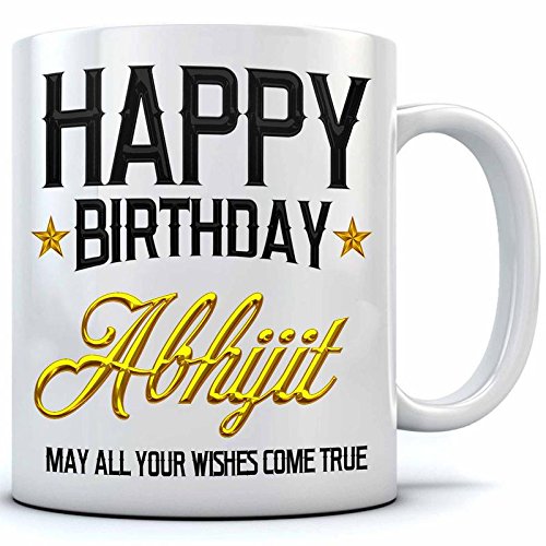 Buy Happy Birthday Abhijit Name Printed Ceramic Coffee Mug. 350 ml ...