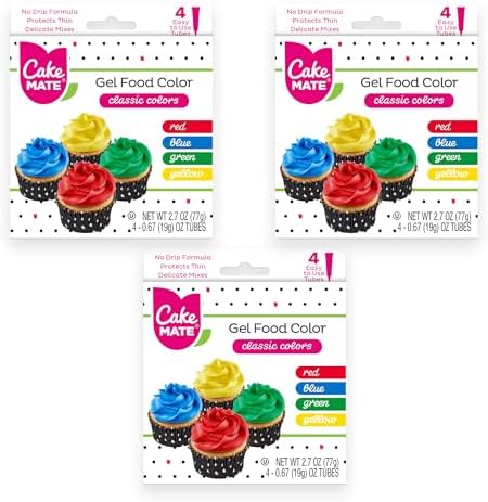 Amazon.com : Cake Mate 3 Pack Gel Food Coloring Set – Blue, Red, Green ...