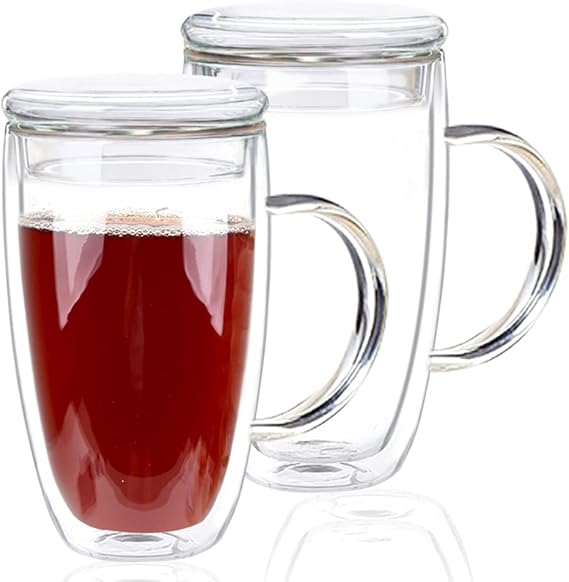 Amazon.com | 15 Oz Double Walled Glass Coffee Mugs, 2 Packs Clear ...