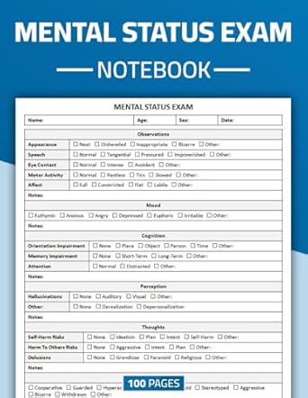 Mental Status Exam (MSE) Notebook: Mental Health Assessment Log Book ...
