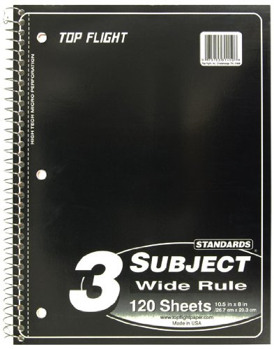 Amazon.com: Top Flight 3-Subject Wirebound Notebook, 120 Sheet : Books