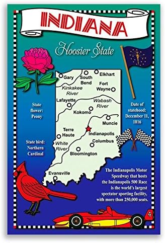 Amazon.com : INDIANA STATE MAP postcard set of 20 identical postcards ...