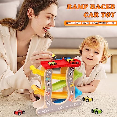 Car Ramp Toy,Race Zig Zag Car Slide with 4 Cars & Roof Top Car Park ...