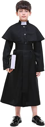 Amazon.com: Faltern Priest Costume Boys Kids Clergy Costume Robe Black ...