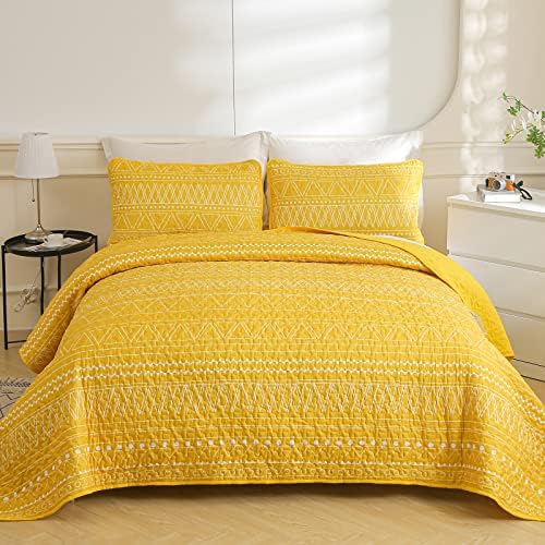 WONGS BEDDING Yellow Boho Stripe Quilt Set King,3 Pieces Reversible ...