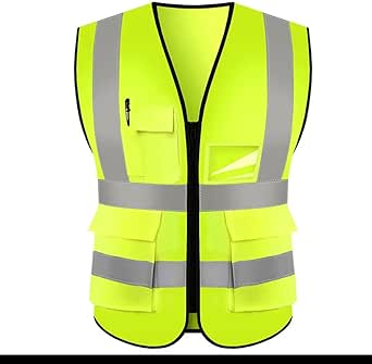 Amazon.com: Men's New Multi Pocket High Visibility Yellow Flouresent ...