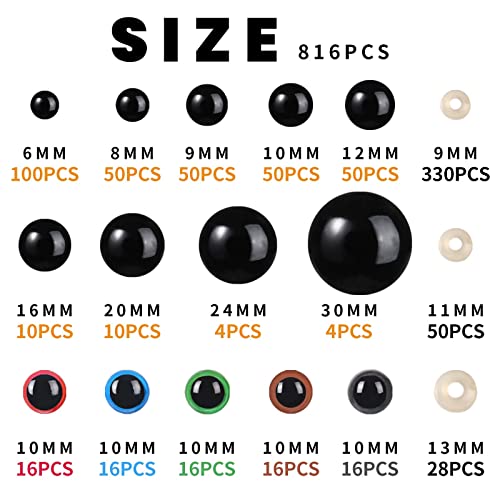 816 Pcs 6-30mm Safety Eyes for Crochet Toys Plastic Colorful Safety ...