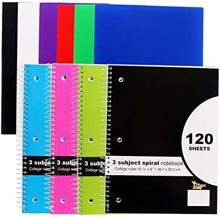 Amazon.com : 4-Pack 10½" x 8" 3 Subject Spiral Notebook, College Ruled ...