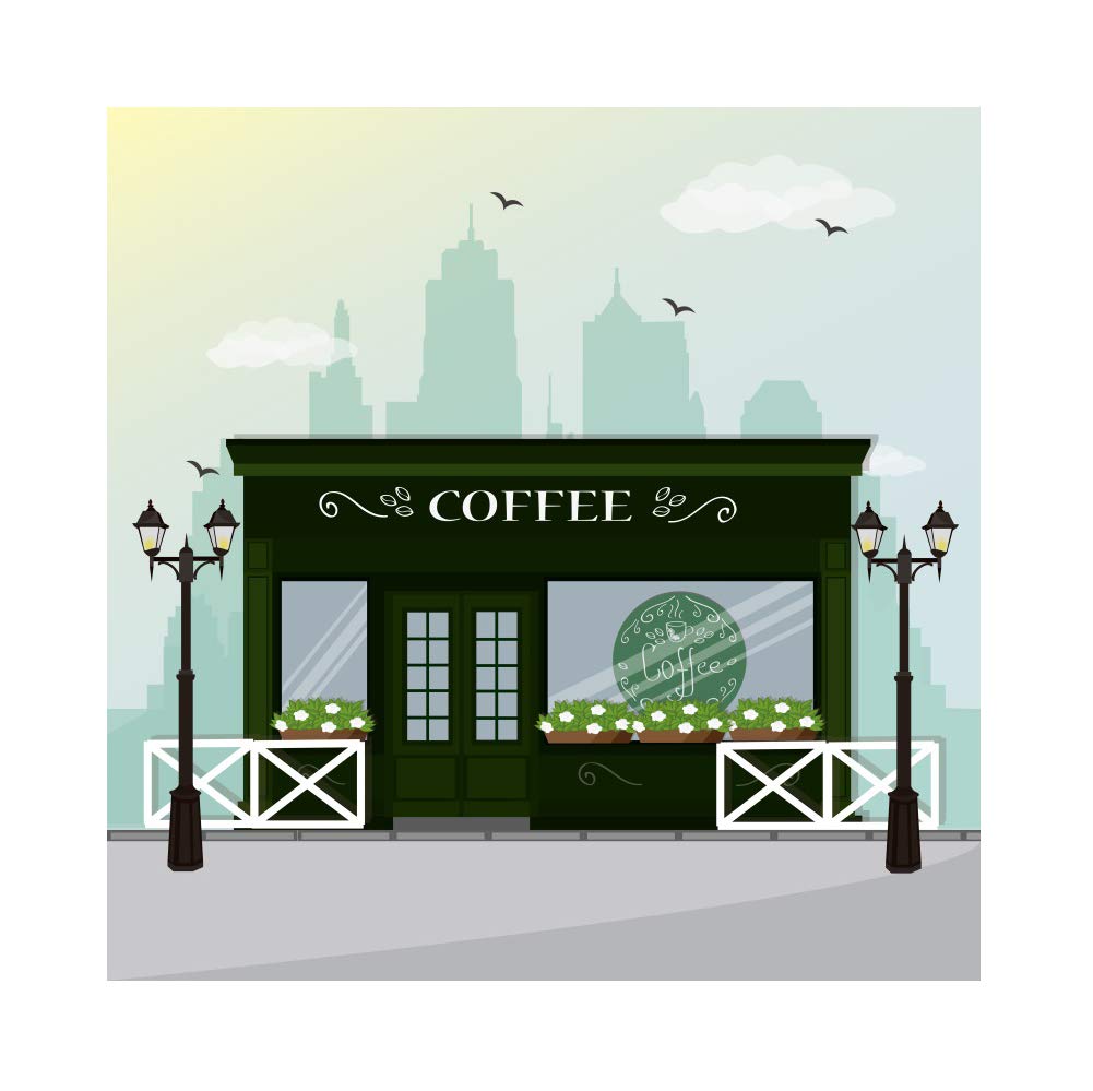 Buy CSFOTO 5x5ft Cartoon Coffee Shop Backdrop Birthday Backdrop for ...