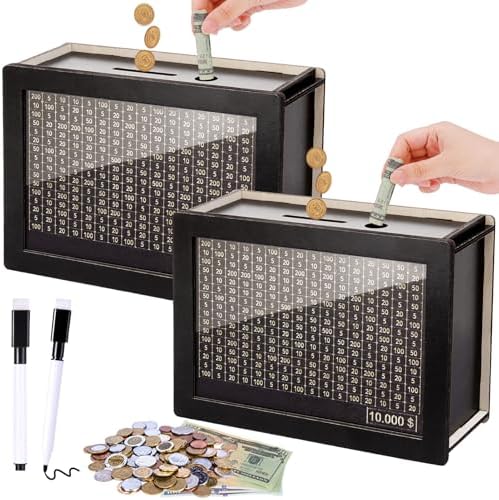 Amazon.com: 2PCS Cash Vault Wooden Savings Box 10000 The Challenge ...