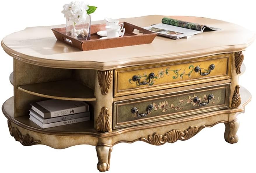 Amazon.com : UNNS Wooden Coffee Table European-Style Living Room Long ...