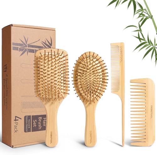 Amazon.com : DEBETOOL Bamboo Hair Brush and Comb Set - Natural Wooden ...