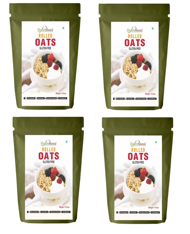Healthsootra Rolled Oats gluten Free Oats (Pack of 4) (2 kg), Healthy ...