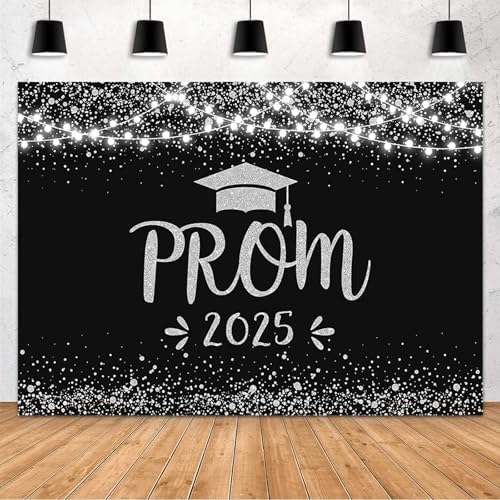 Amazon.com : MEHOFOND 7x5ft Prom 2025 Backdrop Banner Black and Silver ...