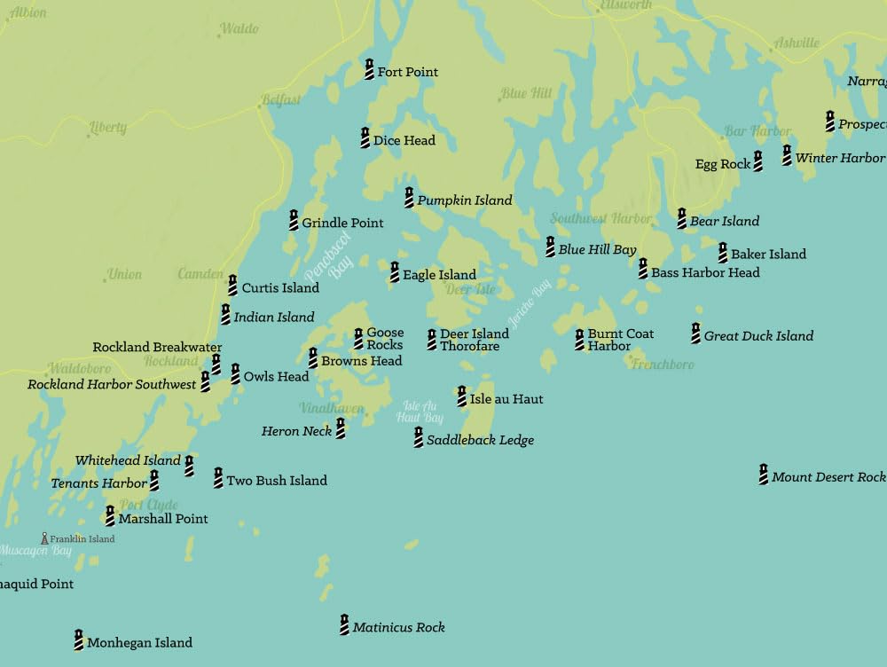 Map Of Lighthouses In Maine Maine Lighthouses Map & Guide By Robert