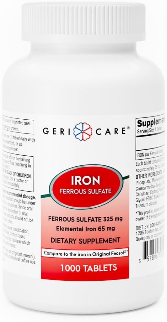 Amazon.com: Puregen Labs Ferrous Sulfate 325 mg (65 mg Elemental Iron ...