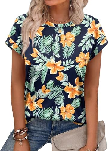 Alaroo Boho Tops for Women Short Sleeve Shirts Spring Clothes Crew Neck ...