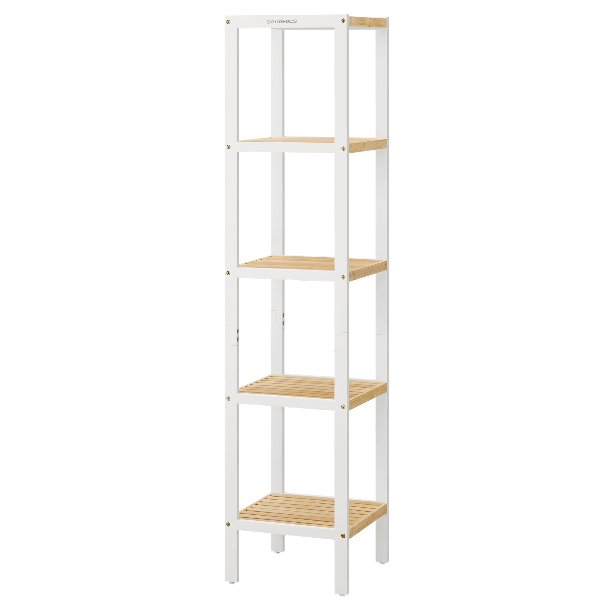 SONGMICS 5-Tier Bamboo Bathroom Shelf, Freestanding Narrow Shelf Unit ...