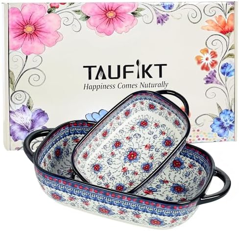 Amazon.com: TAUFIKT Ceramic Casserole Dishes for Oven, Hand-painted ...