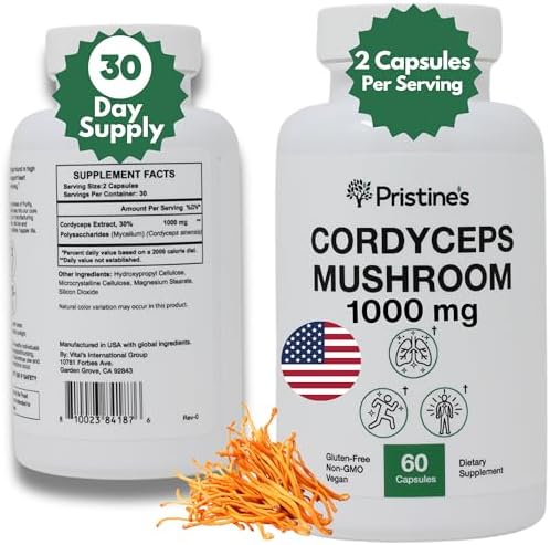 Amazon.com: PRISTINE'S Cordyceps Mushroom 1000MG Endurance & Immunity Adaptogen Capsule ...
