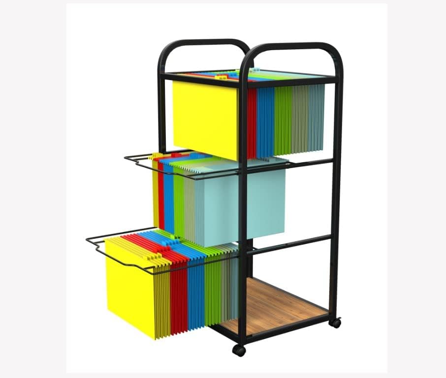 3 Tiers Metal Rolling File Carts with Wheels Hanging Files for A4 ...
