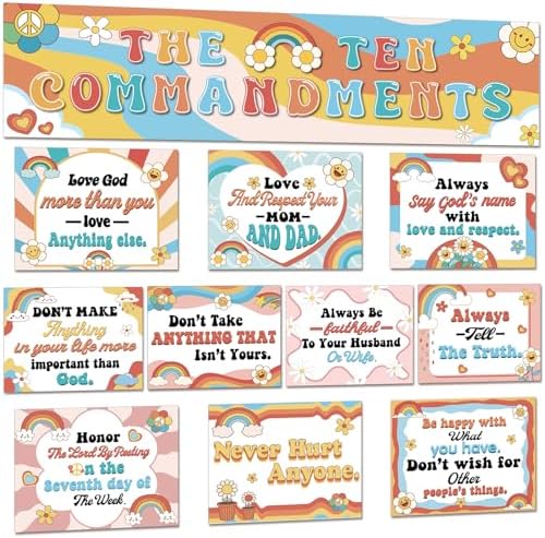Amazon.com : Groovy Ten Commandments Poster for Kids Hippie Sunday ...
