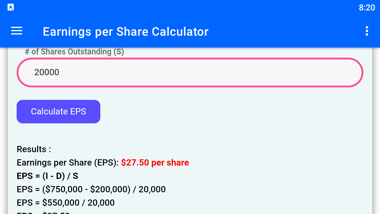 Earning per Share Calculator - App on Amazon Appstore