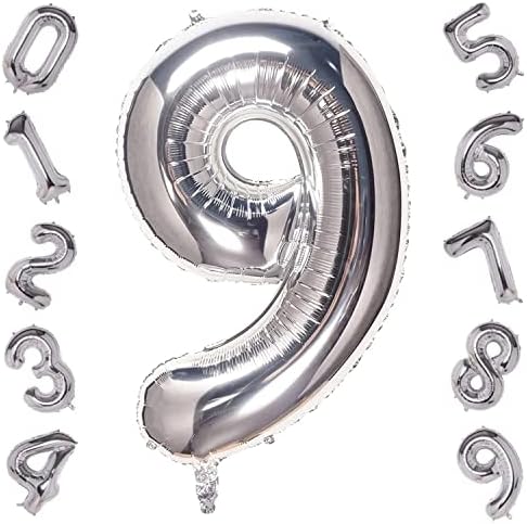 Party Propz Number 9 Foil Balloon - 16 Inch Silver Balloons For ...
