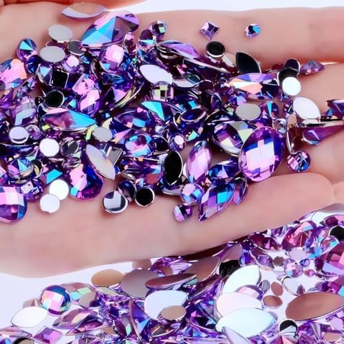 Amazon.com: 1000pcs AB Flatback Rhinestones Crystal Gems Mixed Sizes ...