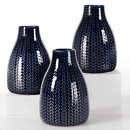Navy Blue Decor Ceramic Vase Set, Decorative Farmhouse Vase for Living ...