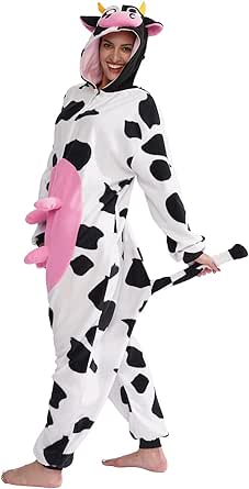 Amazon.com: Adult Cow One Piece Pajamas Animal Cosplay Halloween ...