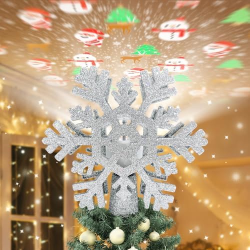 Amazon.com: 2024 Christmas Tree Topper Lighted 3D Projector Rotating ...