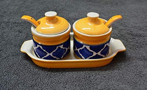 Buy CRAFTGHAR Ceramic Pickle Container Jar Set With Spoons And Tray ...
