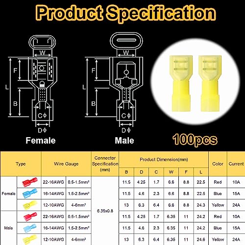 Snapklik.com : Smseace 100Pcs 12-10AWG Female Spade Connectors ...