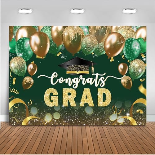 Amazon.com : LYCGS 7X5ft Graduation Backdrop Congrats Grad Green and ...