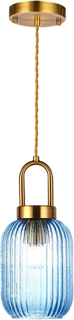 SYDTOP Modern Blue Pendant Light with Seeded Glass Shape Brushed Brass ...