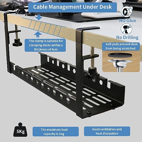 Cable Management without Drilling, Under Desk Cable Tray with Clamp ...