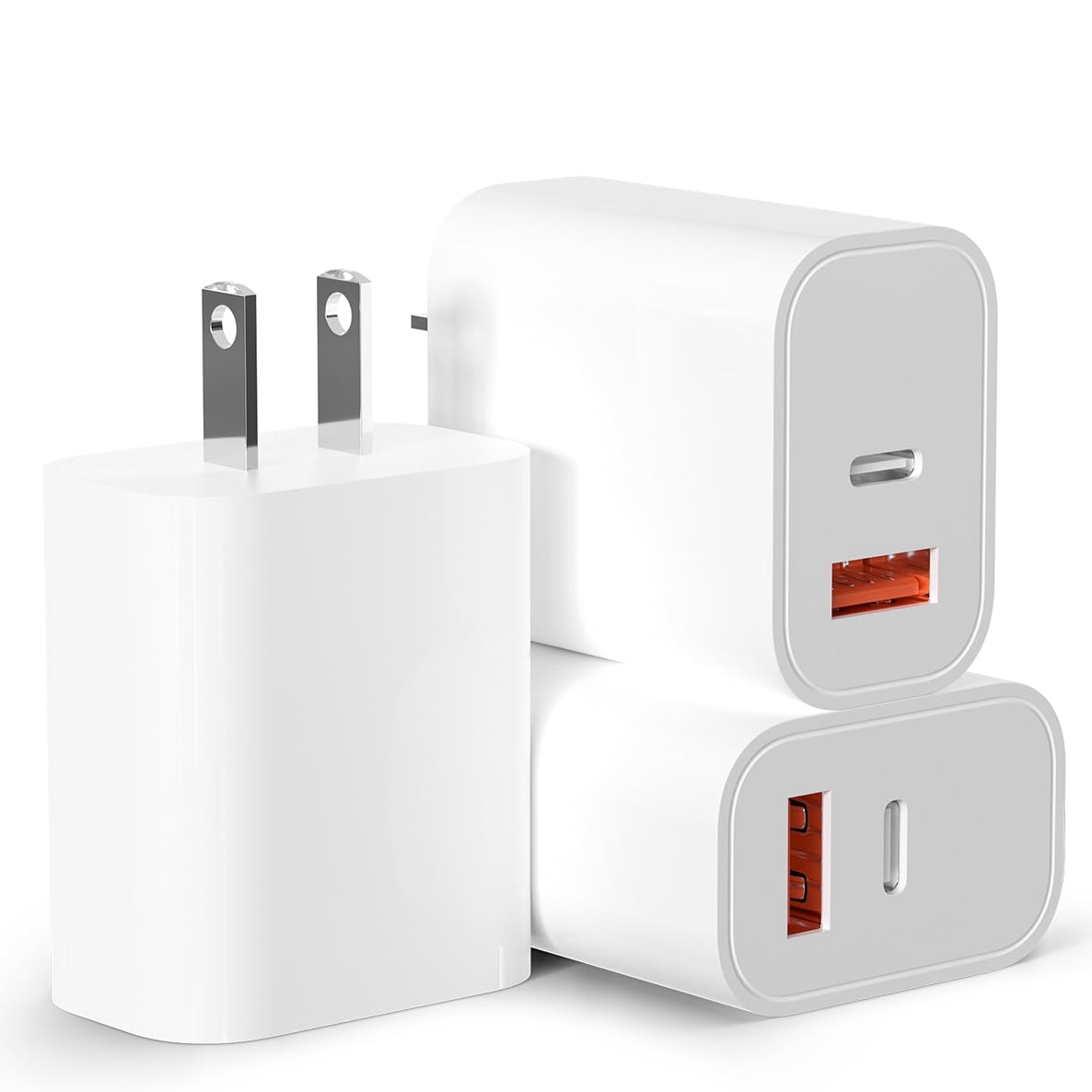 3Pack Fast Charger Block Dual Port QC + PD 3.0 USB C Wall Adapters ...