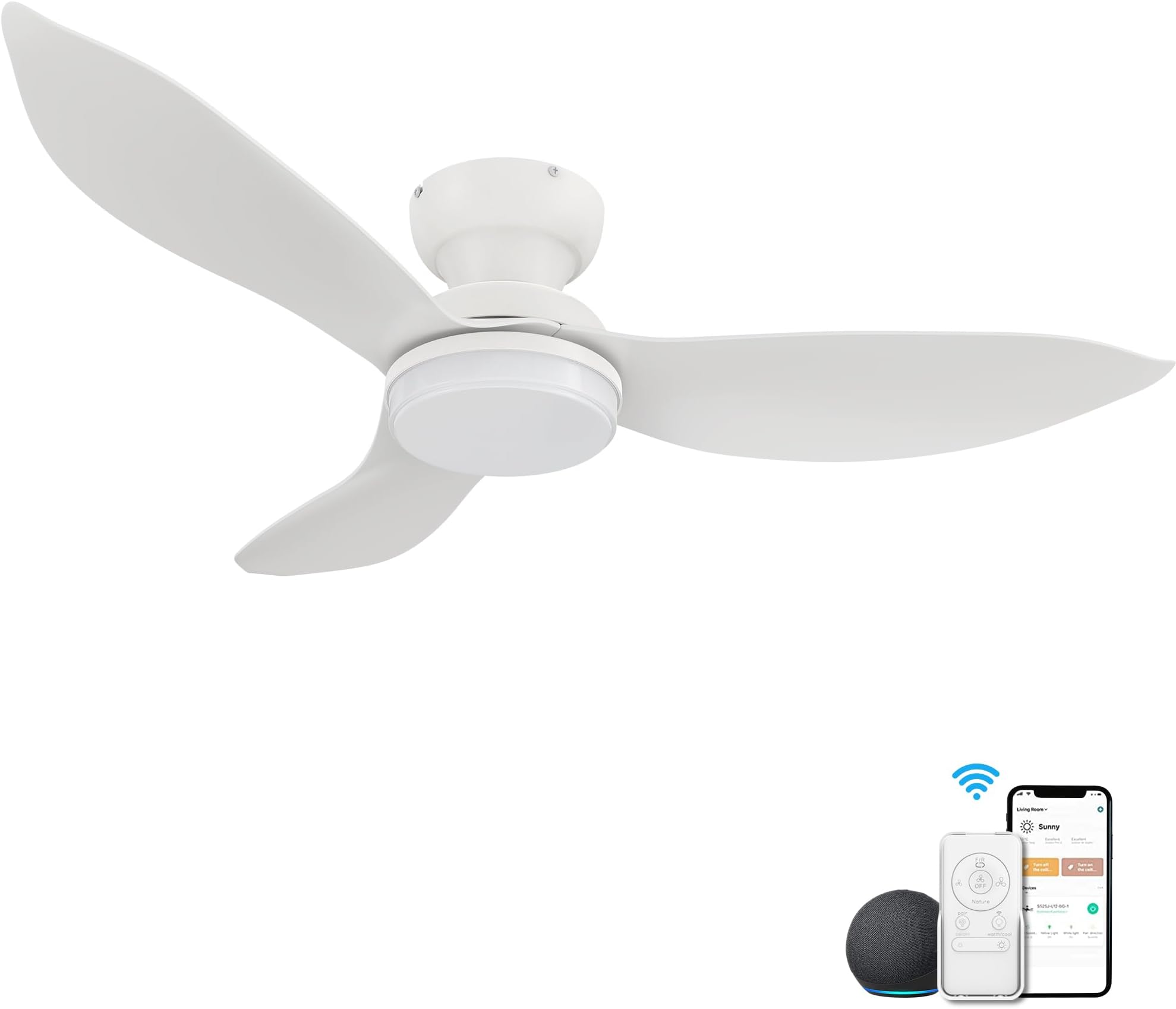 CEME 48" White Ceiling Fan with Light Flush Mount, Indoor & Outdoor ...
